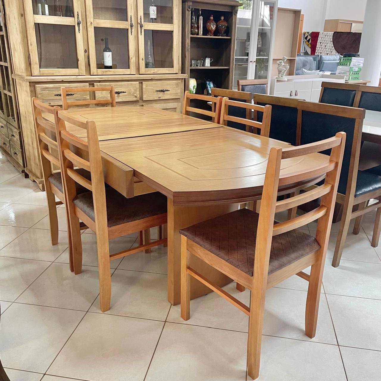 Mesa Extensivel Lorena (5067) com 6 Cadeira Beatriz em Madeira (4306 ...