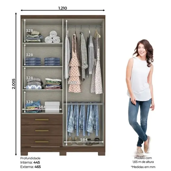 Roupeiro 1,21m 4 Portas Caju (5809) - Bella Casa de Realeza PR