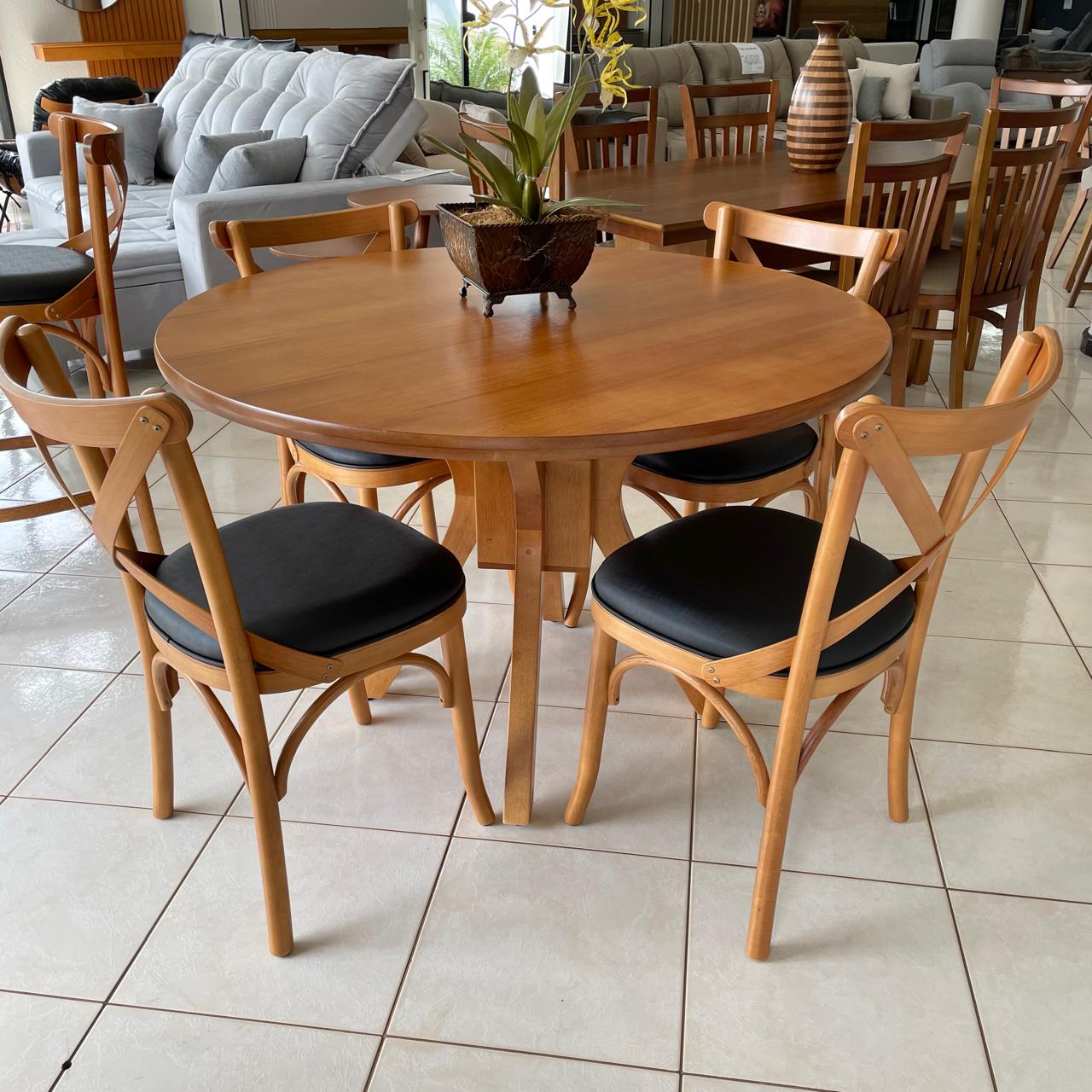 Mesa Redonda 1,20m (5320) com 4 Cadeiras Leon X Impermeável (1200 ...