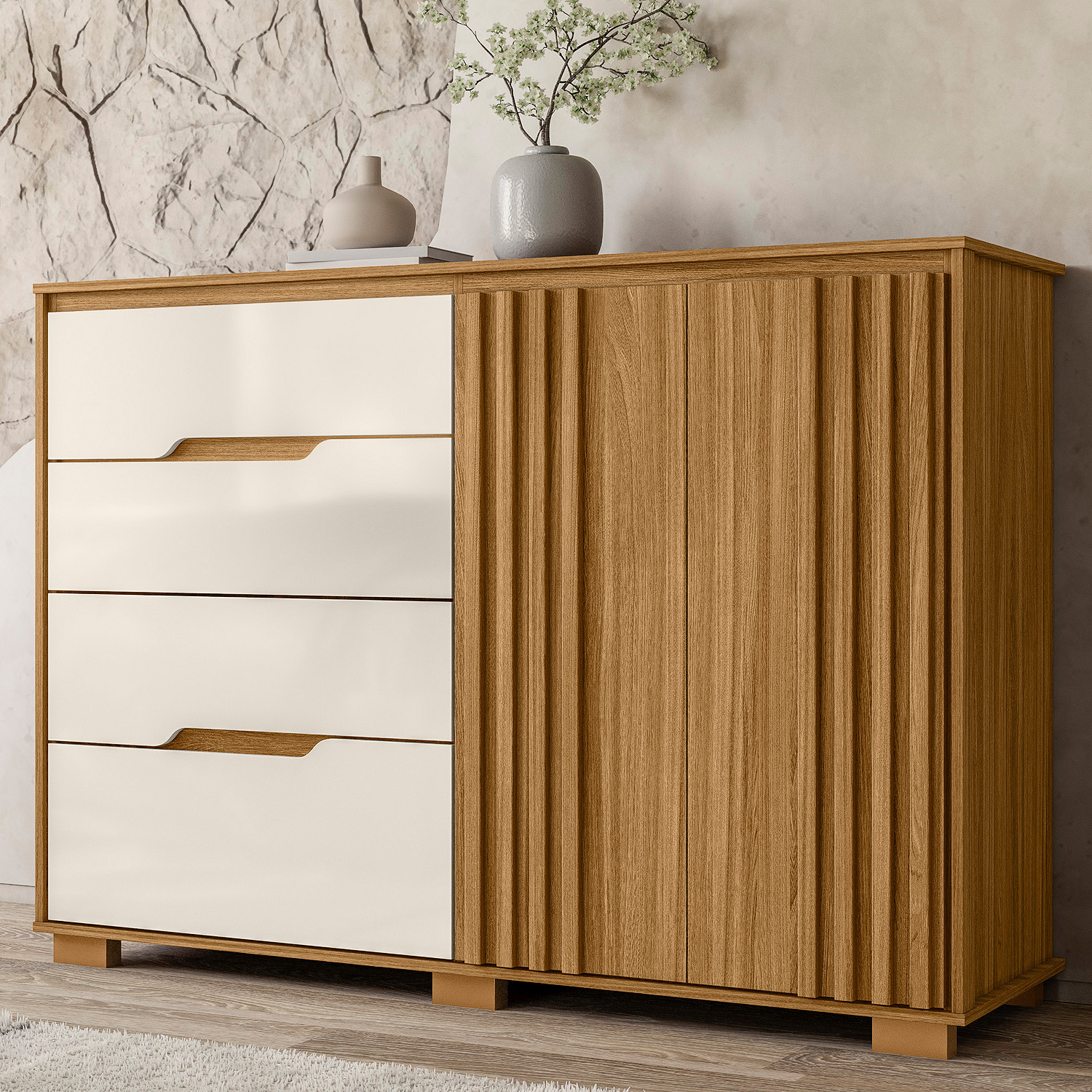 Comoda 1,47m Texas 4 Gavetas e 2 Portas Freijo (3720) - Bella Casa de ...