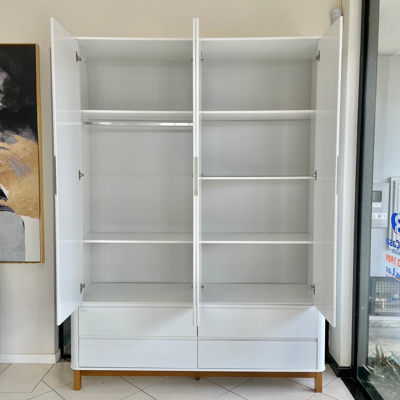 Roupeiro 1,63m 4 Portas MDF Branco (3592) - Bella Casa de Realeza PR